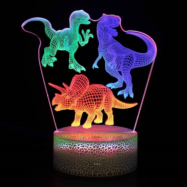 Dinosaur 3D lampe med RGB farver - Natlampe -ledide.dk