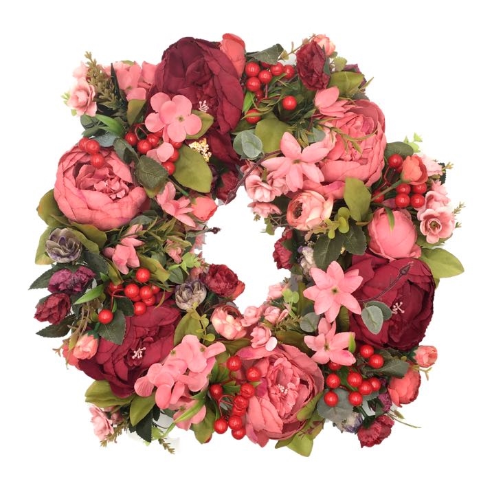 Krans med blomster bær og eukalyptus blade - ledide.dk